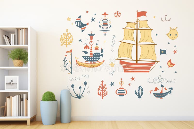 Nautical Themed Wall Decal on a Cream Colored Wall Stock Image - Image ...