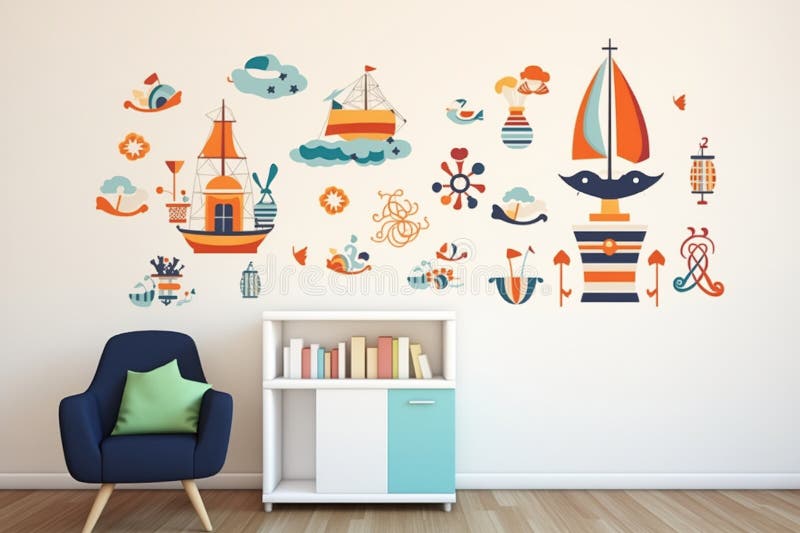 Nautical Themed Wall Decal on a Cream Colored Wall Stock Image - Image ...
