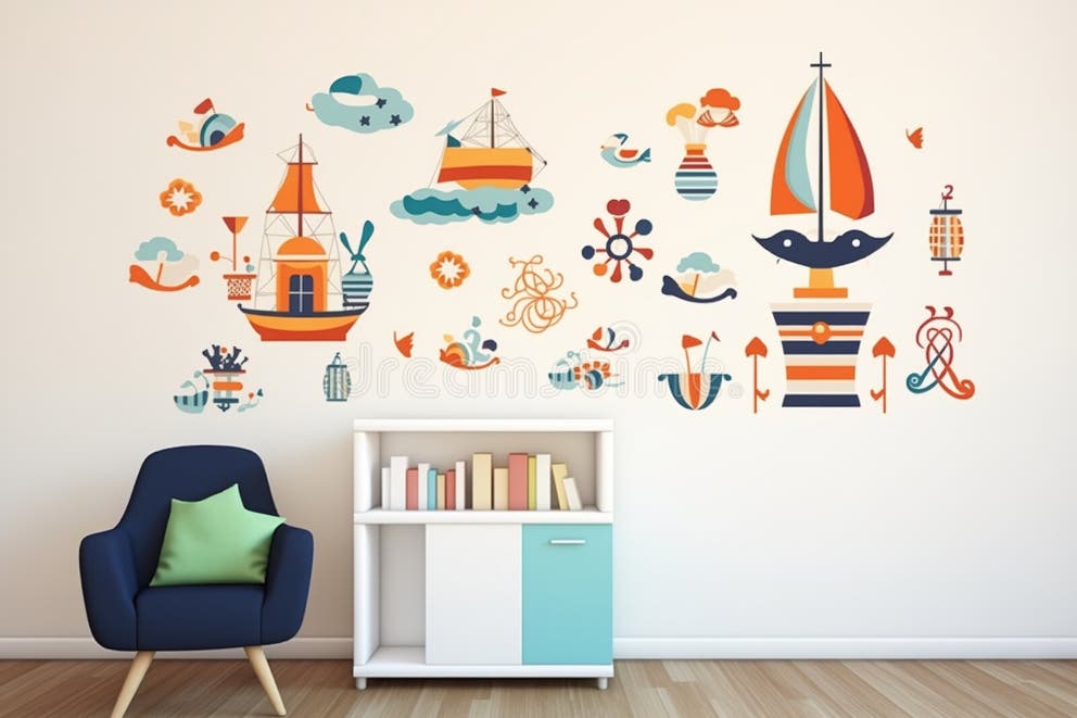 Nautical Themed Wall Decal on a Cream Colored Wall Stock Image - Image ...
