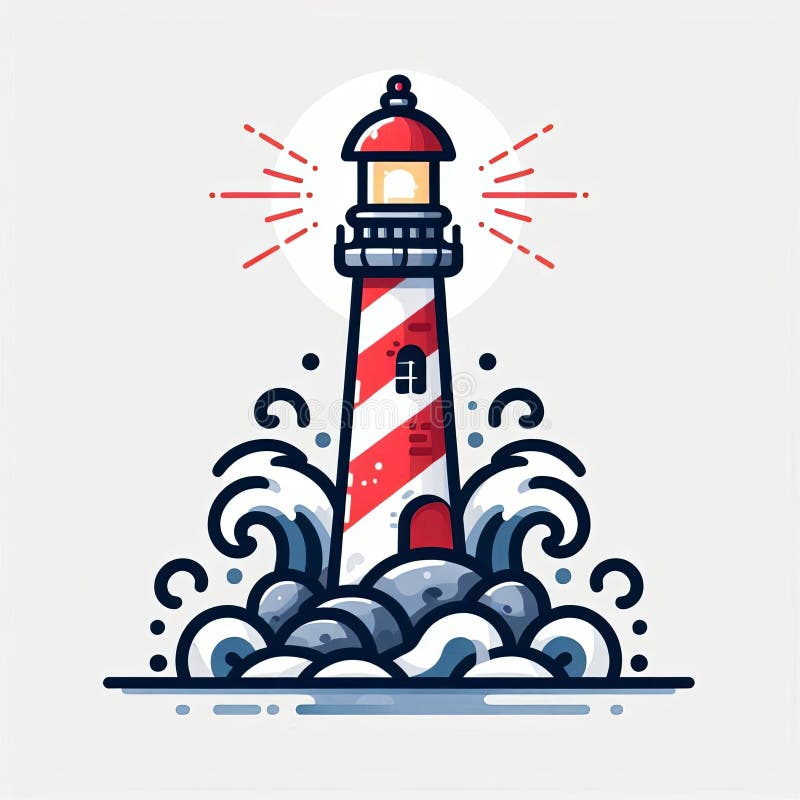 Nautical Tower with Powerful Waves Stock Illustration - Illustration of ...