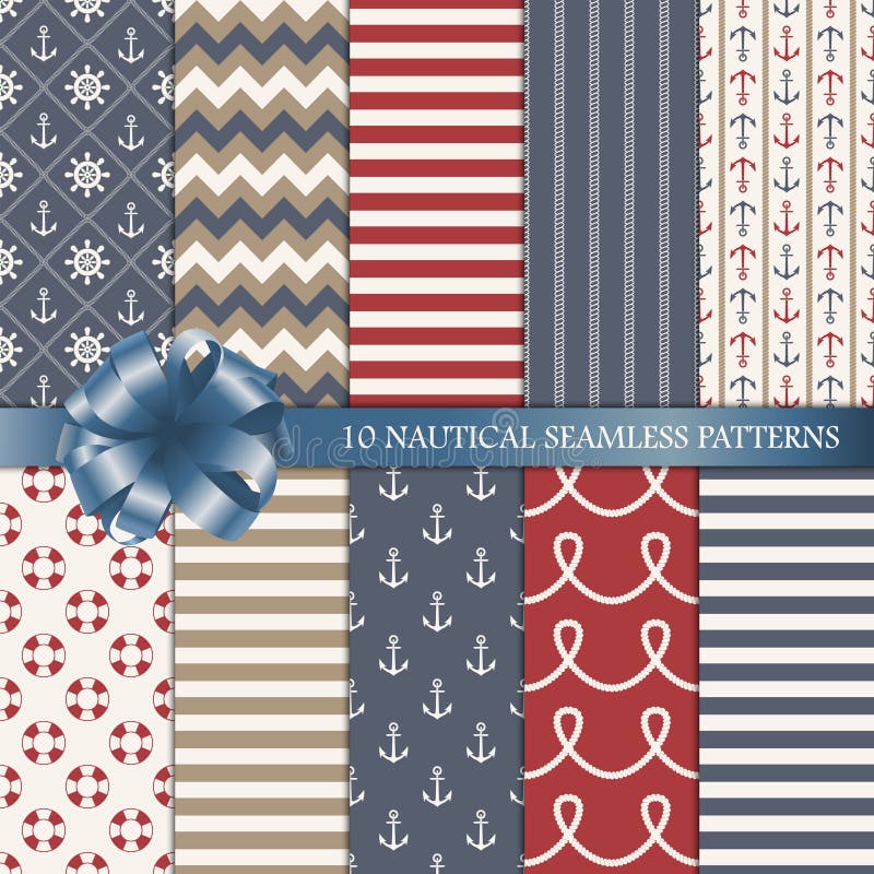 Nautical Vector Seamless Patterns Set Stock Illustration - Illustration ...