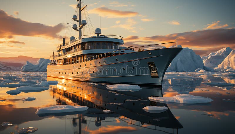 Nautical Vessel Sails through Icy Arctic, Nature Winter Transportation ...