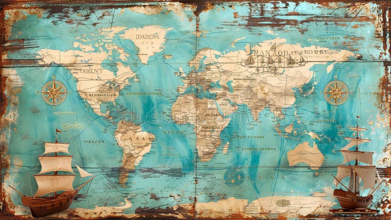 Nautical Vintage Map, Captain S Log or Ephemera with Drawings and ...