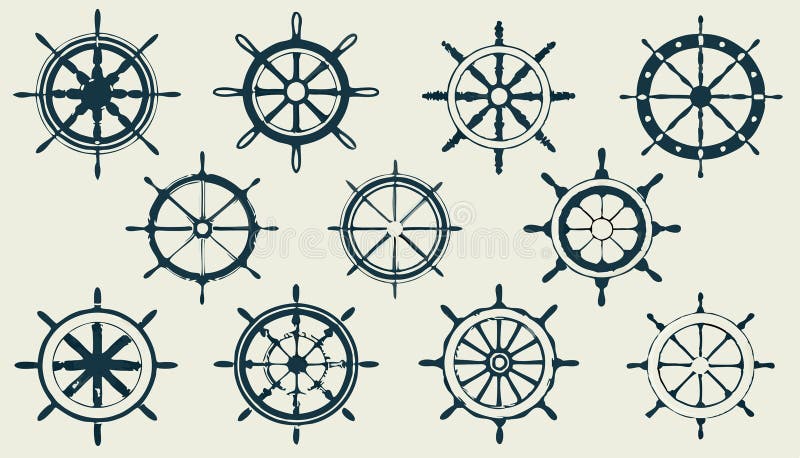 Nautical Wheel Collection Vintage Ship Steering Wheels Graphics Stock ...