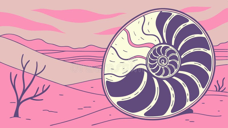Nautiloid Shell in Abstract Purple Landscape, Artistic Earth Forms ...