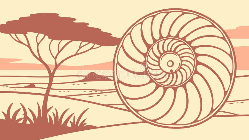 Nautiloid Shell on Sandy Landscape, Distant Pyramid, Ancient Mystery ...