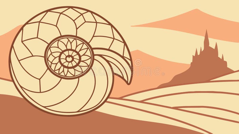 Nautiloid Shell on Sandy Plain, Distant Ancient City, Historical Desert ...