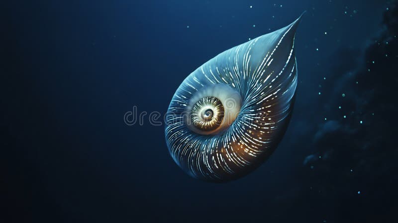 Nautilus Drifting Gracefully in the Deep Ocean, Its Shell Faintly ...