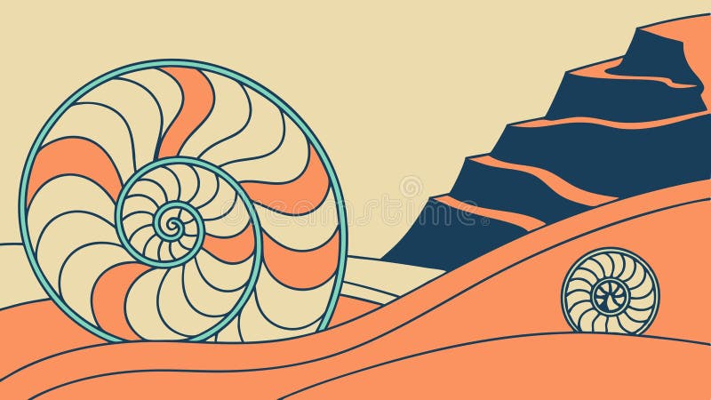 Nautilus Shell in Abstract Desert Landscape, Vector Design Generative ...