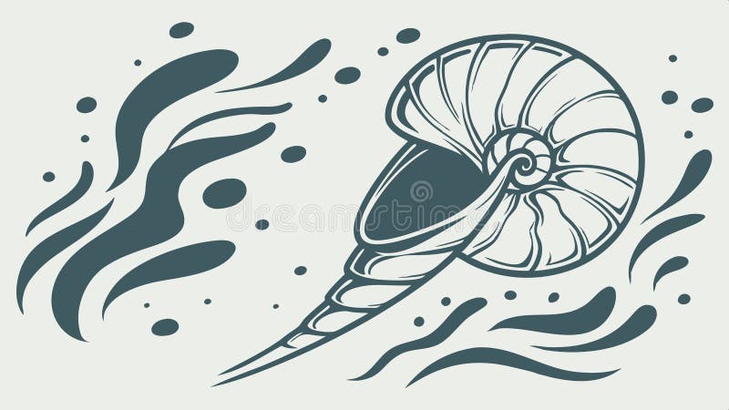 Nautilus Shell in Abstract Swirling Water, Oceanic Art, Vector Design ...
