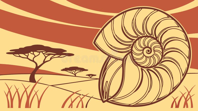 Nautilus Shell Bathed in Sunlight on Savanna, Vector Design Generative ...