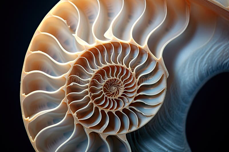 Nautilus Shell on Black Background, Computer Generated Abstract ...