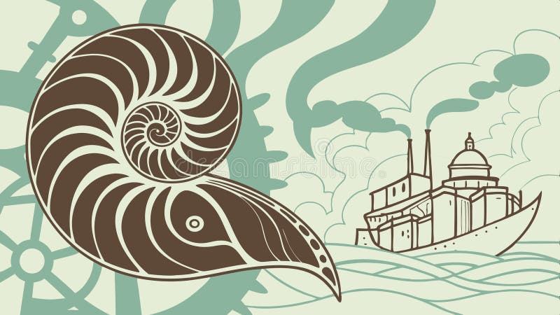Nautilus Shell with a Classic Sailing Ship, Vector Design Generative AI ...