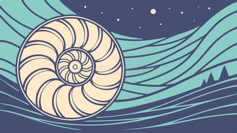Nautilus Shell in Dynamic Abstract Water Waves Design, Vector Design ...