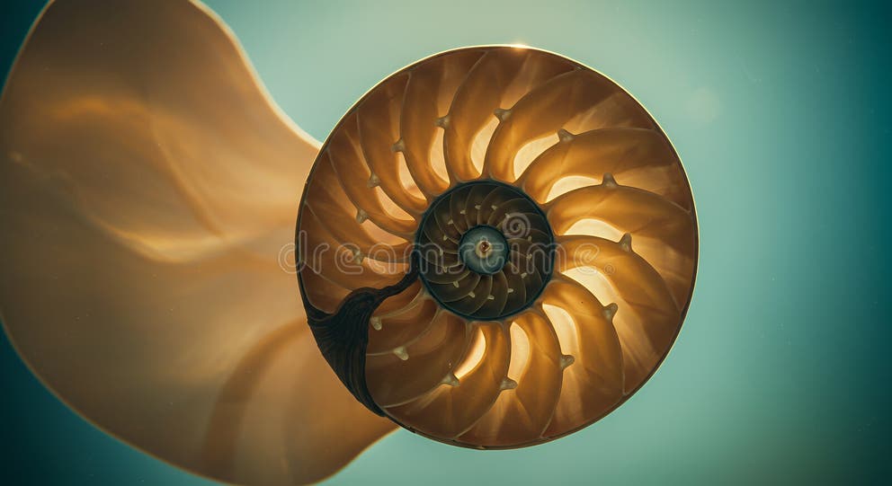 Nautilus Shell Interior Showing Chambered Structure and Spiral Pattern ...