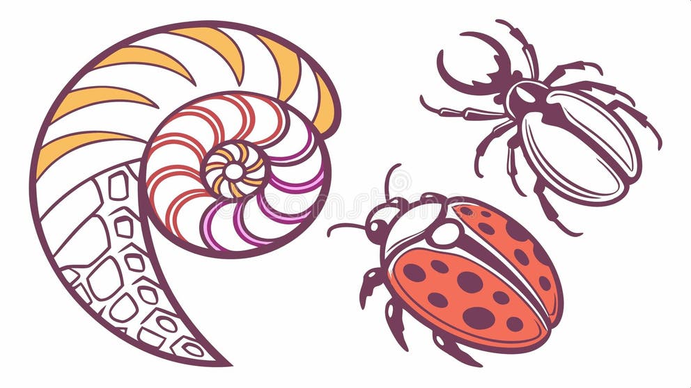 Nautilus Shell and Ladybug, Nature S Pattern Design Vector Design ...