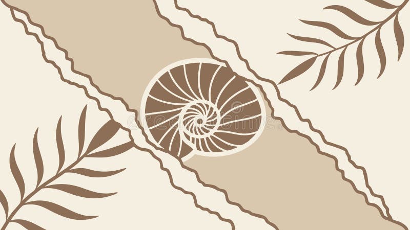 Nautilus Shell and Leaves, Abstract Organic Pattern, Nature Art, Vector ...