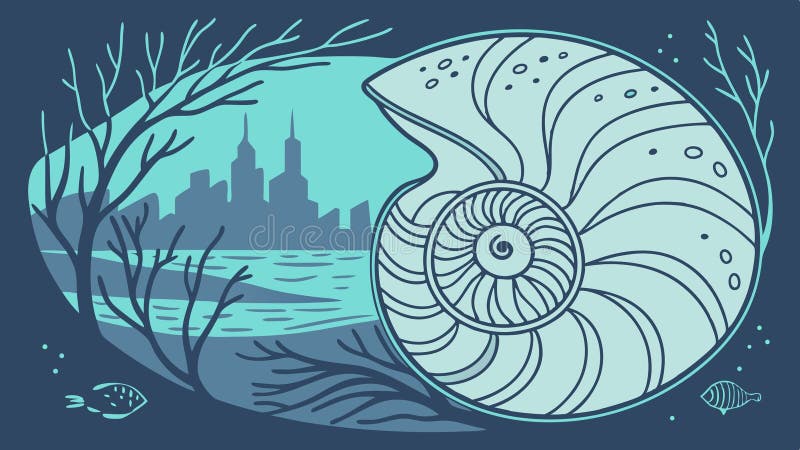 Nautilus Shell on a Modern Coastal Cityscape, Vector Design Generative ...