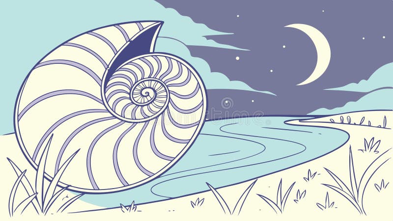 Nautilus Shell by Moonlit River in Forest, Vector Design Generative AI ...