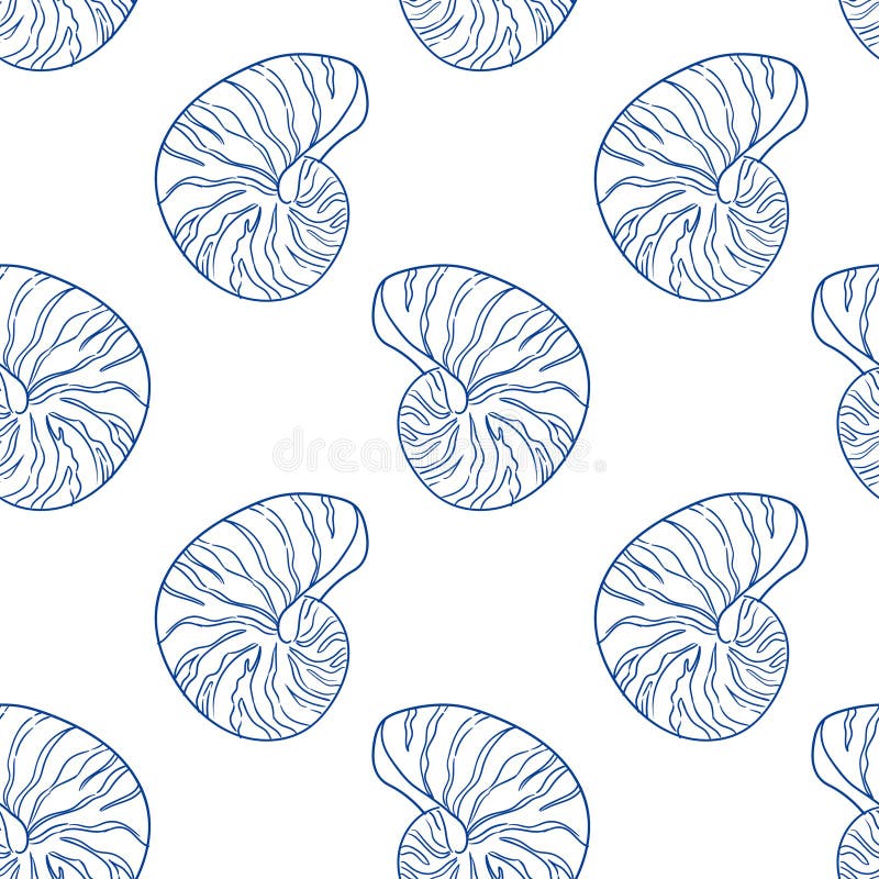Nautilus Shell Pattern Design in Blue on White Background for Artistic ...
