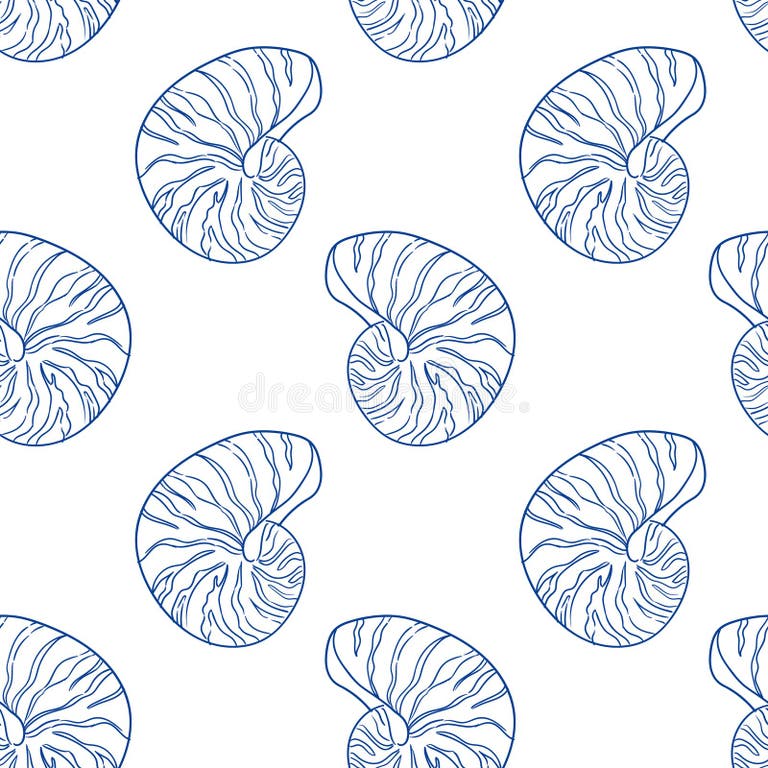 Nautilus Shell Pattern Design in Blue on White Background for Artistic ...
