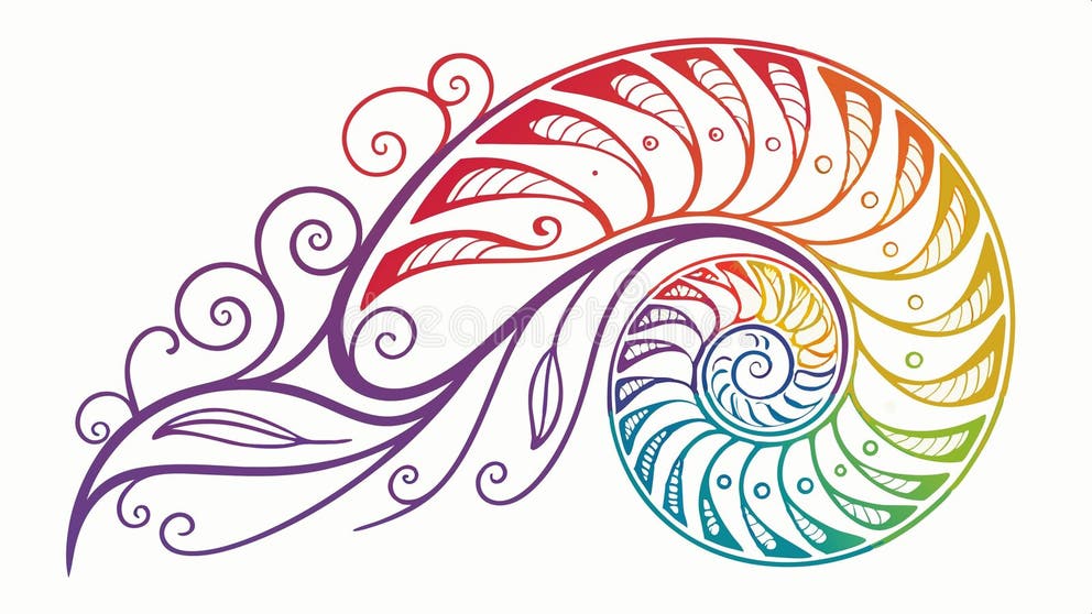 Nautilus Shell Spiral Art, Fibonacci Sequence Nature S Geometry Vector Design Generative AI ...