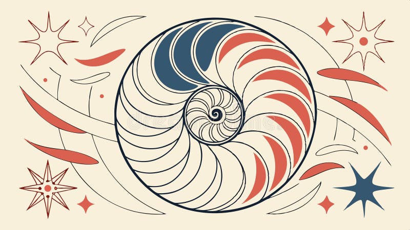 Nautilus Shell Spiral Graphic with Star Accents Symbolizing Nature and Form Vector Design ...