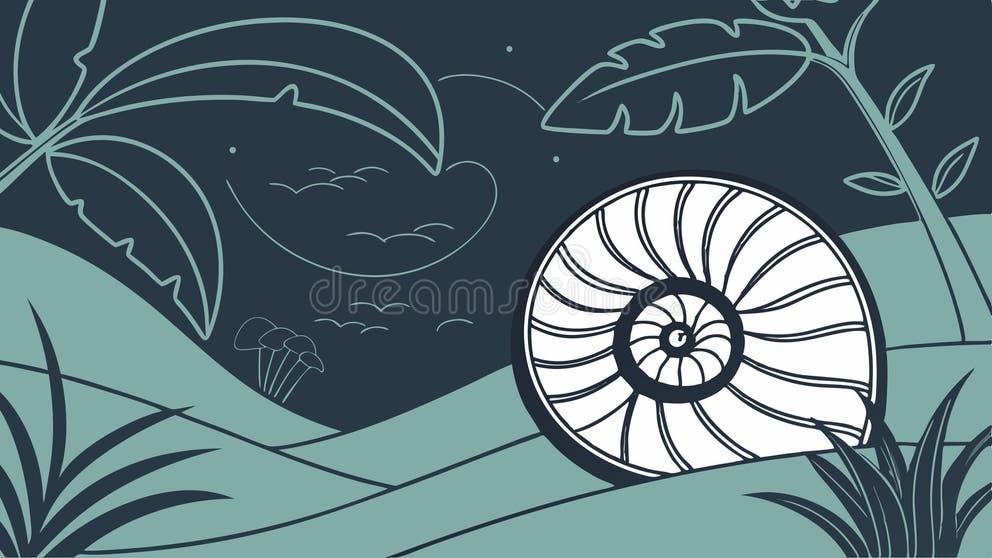 Nautilus Shell in Tropical Forest with Abstract Patterns, Vector Design ...