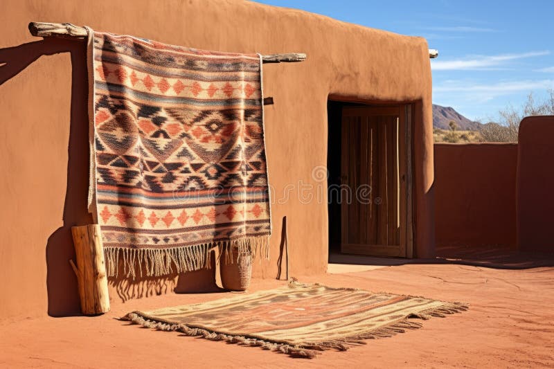 Navajo Rug Hanging on an Adobe Wall Outdoors Stock Photo - Image of ...