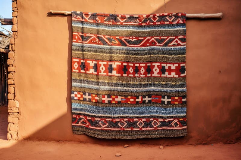 Navajo Rug Hanging on an Adobe Wall Outdoors Stock Photo - Image of ...