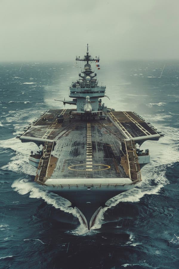 A Naval Aircraft Carrier Navigating Rough Seas, Showcasing Its ...