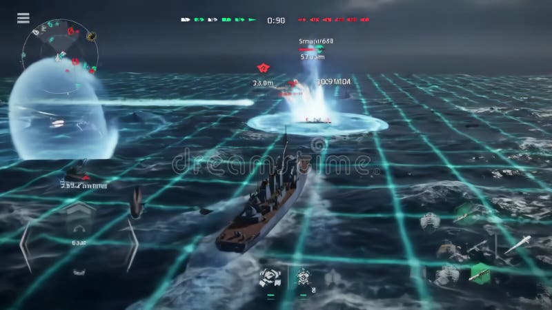A Naval Battle Simulation Featuring Ships Engaging in Combat on a ...
