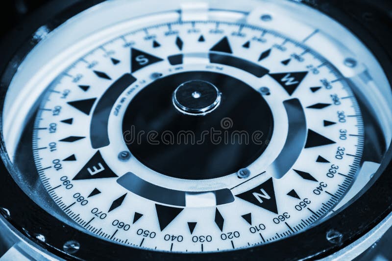 Naval Compass. Blue Toned Macro Photo Stock Image - Image of path ...