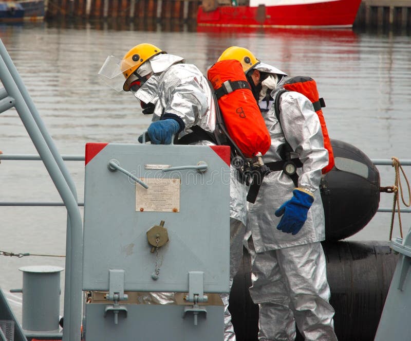Royal Navy Firefighters, Practice Drill. Stock Photo - Image of marine ...