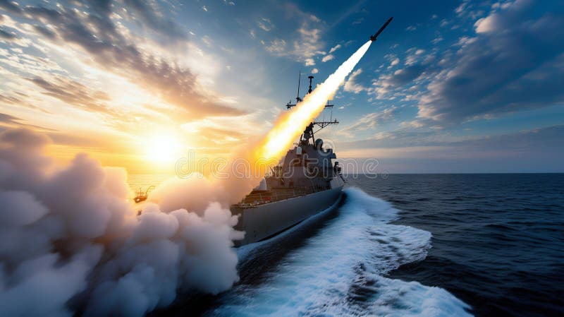 Naval Fleet Engaged in Missile Launch Operations. Generative Ai Stock ...