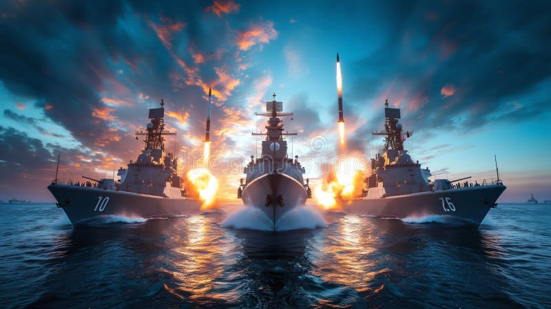Naval Fleet Engaged in Missile Launch Operations. Generative Ai Stock ...