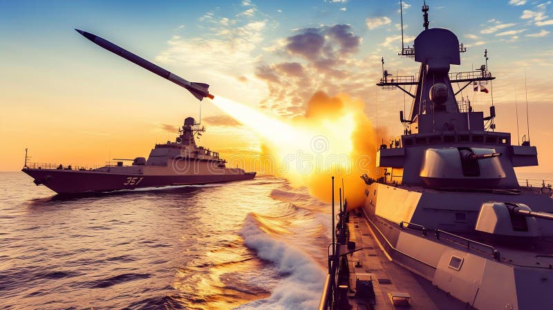 Naval Fleet Engaged in Missile Launch Operations. Generative Ai Stock ...
