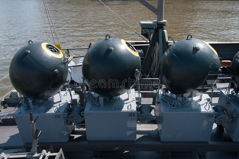 Naval mine on the ship stock photo. Image of ship, explode - 33482758