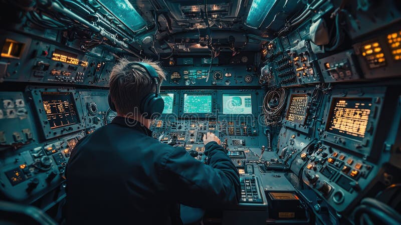 Naval Officer Operating Advanced Submarine Control Room Systems for ...
