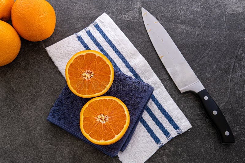 Naval Oranges Sliced on Counter Stock Image - Image of life, fruit ...
