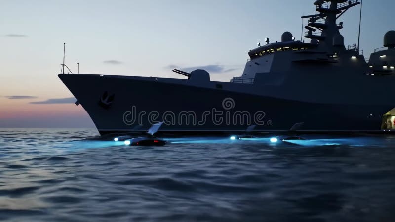 Naval Ship Navigating through Calm Waters at Sunset Stock Footage ...