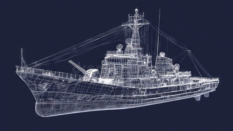 Naval Ship Rendering with Technical Overlays Explaining Its Design ...