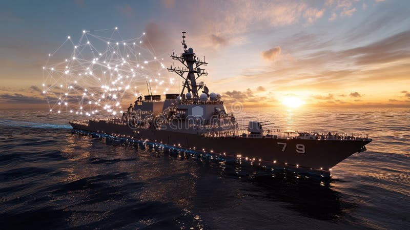 A Naval Ship Sails through the Ocean, Integrated with Advanced AI ...