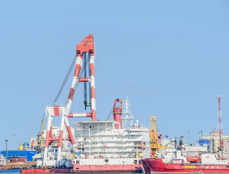 Naval Shipyard with Cranes and Many Machinerys. Editorial Stock Photo ...