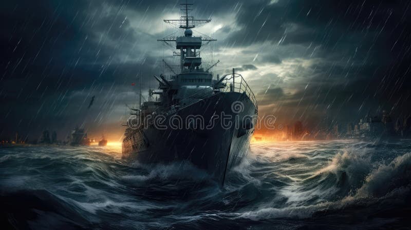 Naval Vessel in a Storm Ocean. Generative AI Stock Image - Image of ...