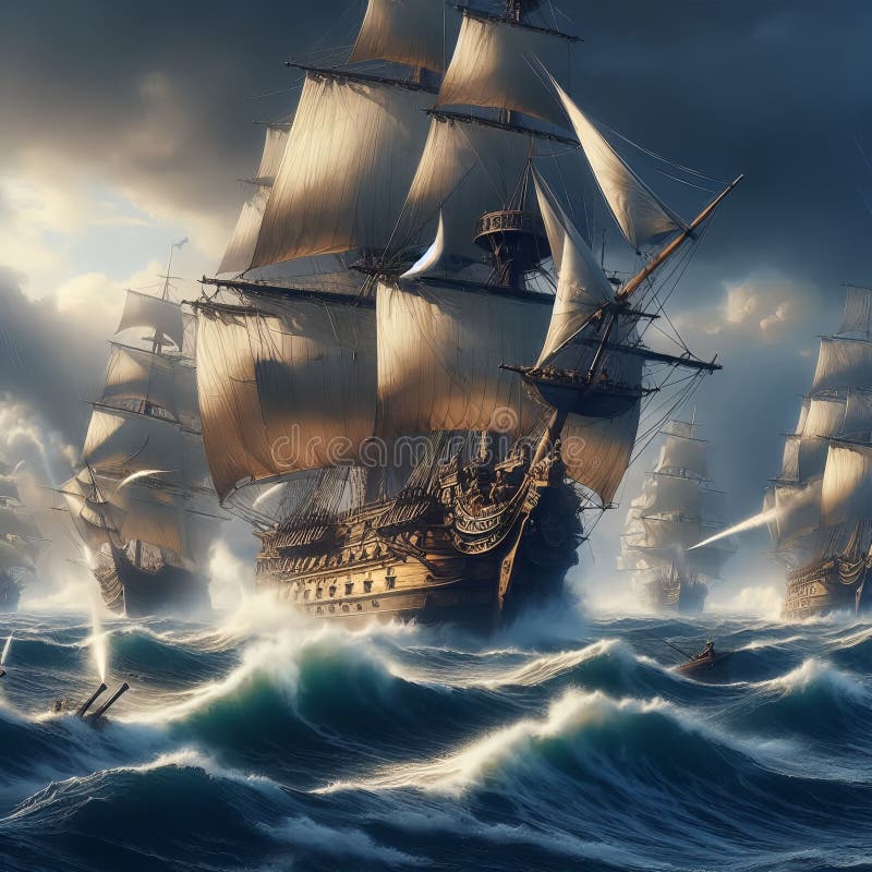 Naval War in the Ocean, Digital Art Stock Illustration - Illustration ...