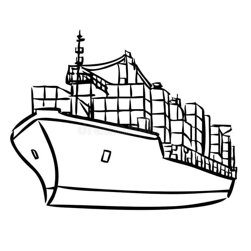 Nave cargo con container illustrazione vettoriale. Illustrazione di ...