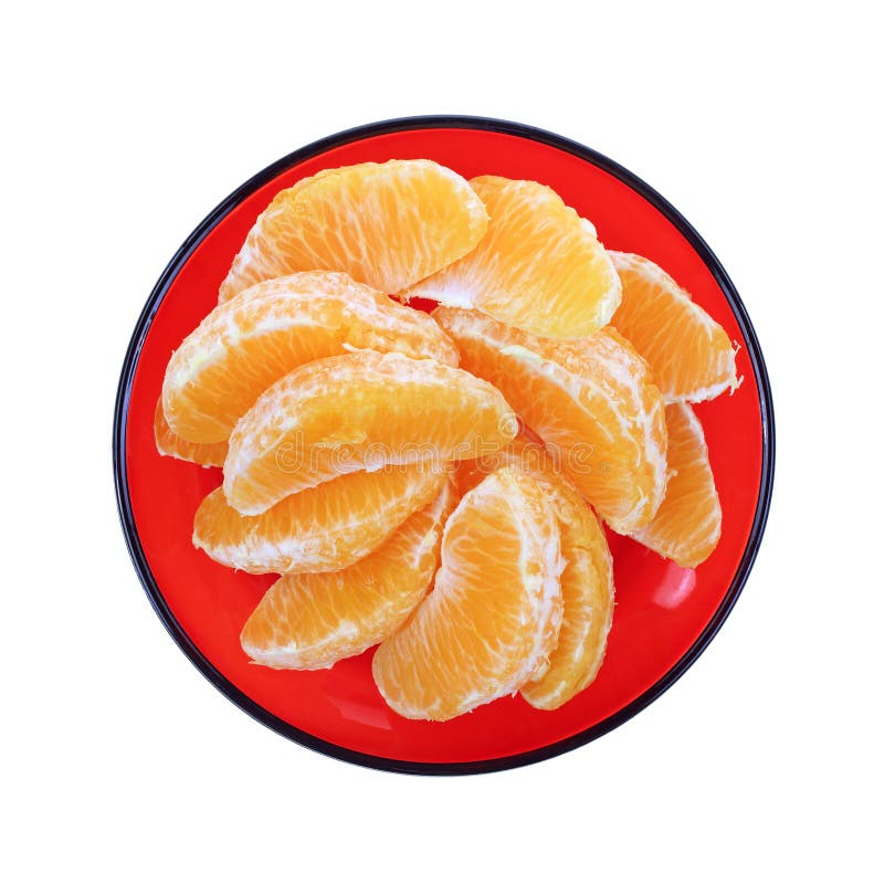 Navel Orange Slices Red Plate Stock Photo - Image of white, navel: 30428750