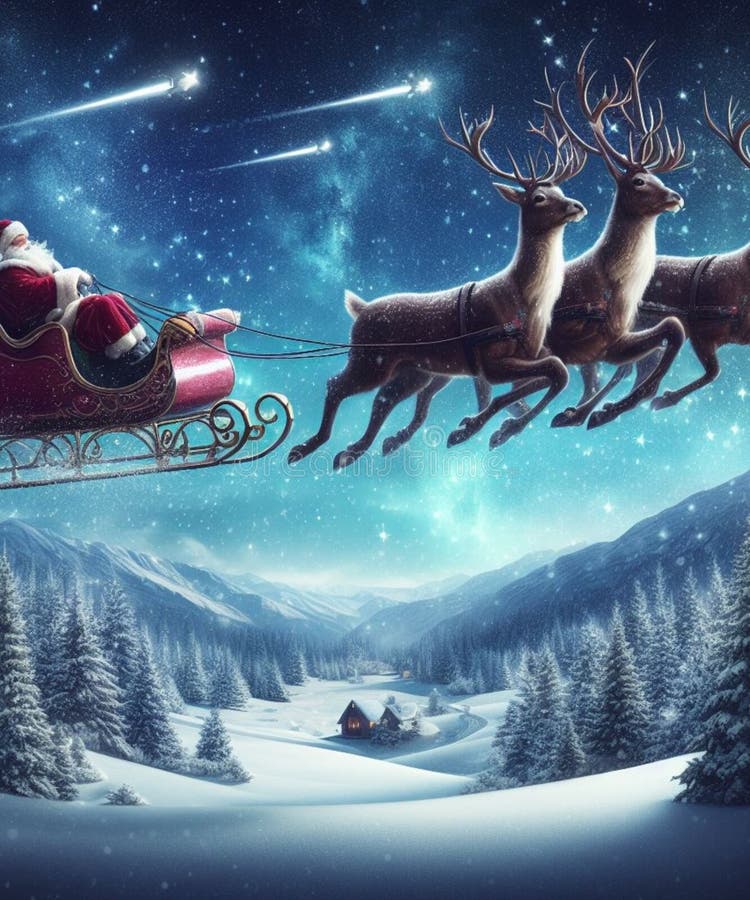 Santa Claus Flying with His Sleigh Stock Illustration - Illustration of ...