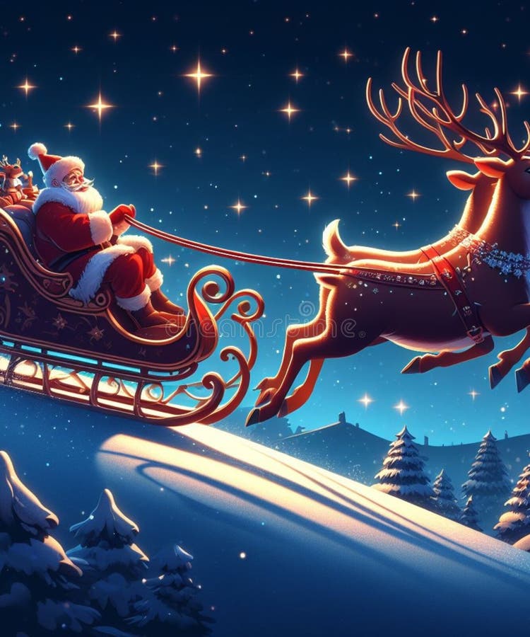 Santa Claus Flying with His Sleigh Stock Illustration - Illustration of ...